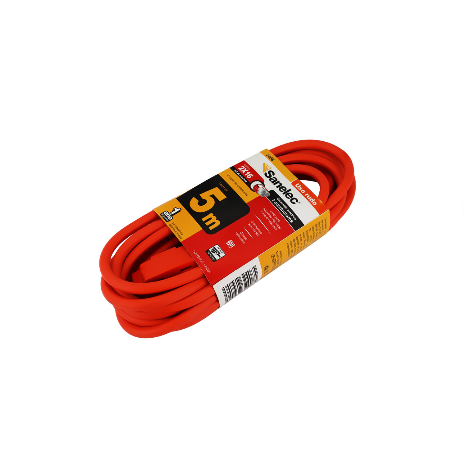 Extensión Uso Rudo 5 m Naranja 2x16 AWG Extensión Uso Rudo 5 m Naranja 2x16 AWG